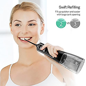 Water Dental Flosser for Teeth, 300ML Water Tank,Portable and Rechargeable Dental Oral Irrigator IPX7 Waterproof Powerful Battery Life Water Teeth Cleaner Picks (Black)