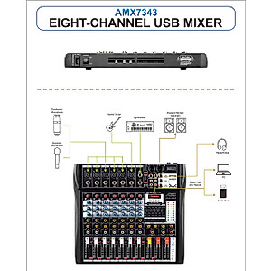 Audio2000'S AMX7343 Eight-Channel Audio Mixer with USB Interface and Sound Effect