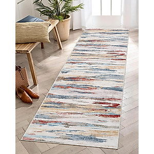 Collive Washable Runner Rug 2x6 - Colorful Striped Bathroom Runner Rugs Non Slip Runners for Hallway Modern Abstract Bedroom Runner Rug Floor Carpet for Kitchen Laundry Entryway