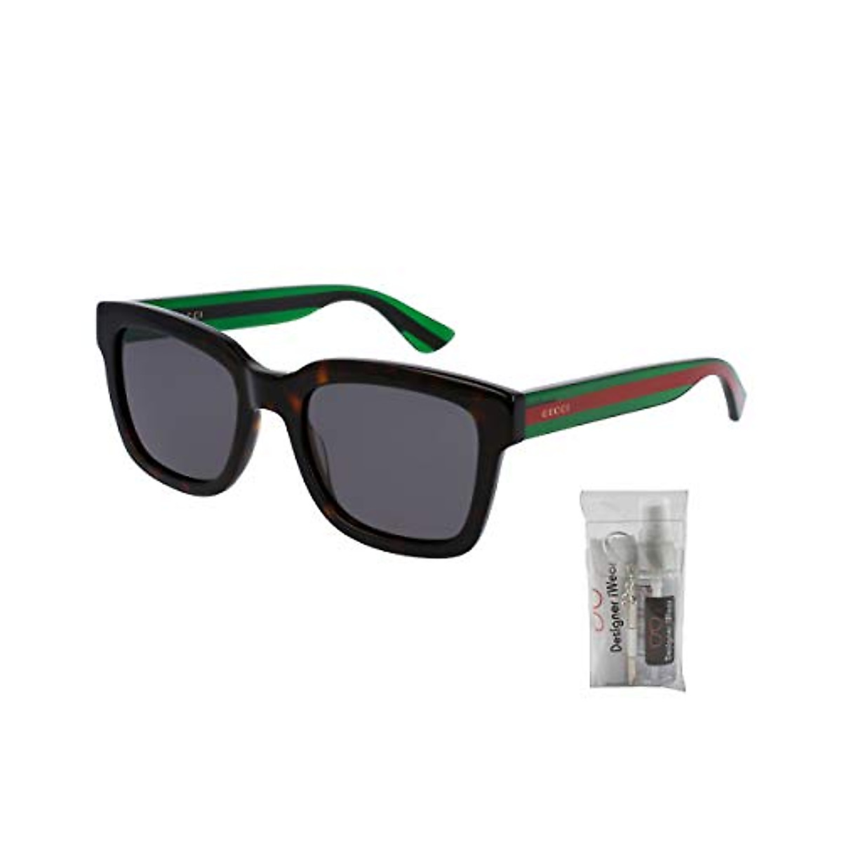 Gucci GG0001S 003 52M Havana/Green/Grey Rectangle Sunglasses For Men + BUNDLE with Designer iWEAR Complimentary Eyewear Care Kit
