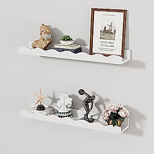 Floating Nursery Book Shelves Set of 2 Bathroom Shelves Over Toilet Modern Wood Storage Shelves for Wall Decor, Books, Toys, Photo Frames, Picture Ledge-White