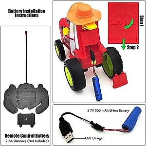 Tipmant Cute Cartoon RC Stunt Car 4CH Radio Remote Control Vehicle Toy Music, Lights Kids Birthday Gifts (Red)
