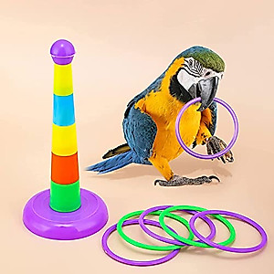 Dft Bird Toys, 6 Kinds Bird Training Toys Set Include Stacking Rings Skateboard Metal Trolley Coin Jar Bell Ball Toy to Improve IQ