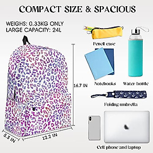 Leopard Classic Girls School Backpack, Lightweight Basic Big Kids Bookbags 17 Inch for Middle School Elementary, Stylish Casual Youth Daypack with 15-Inch Laptop Sleeve for Student Travel Outdoor, 24L
