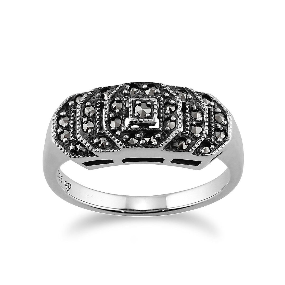 Gemondo 925 Sterling Silver Marcasite Art Deco Style Ring