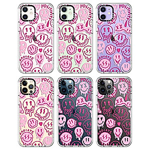 MOSNOVO Compatible with iPhone 12 Case, [Buffertech 6.6 ft Drop Impact] [Anti Peel Off Tech] Clear TPU Bumper Phone Case Cover Pink Smiles Face Designed for iPhone 12/12 Pro 6.1"