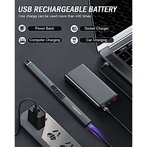 FUKKUDA Electric Candle Lighter with Safety Switch - USB Rechargeable Windproof & Flameless Plasma Arc Lighter for Easter Basket Stuffers (Space Grey)