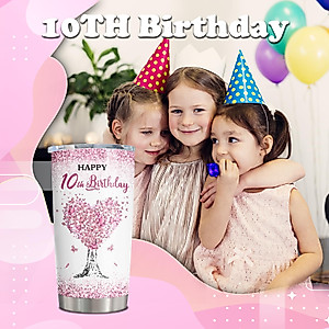 ZANIION 10 Year Old Girl Birthday Gifts Tumbler 1PC, Birthday Gifts for 10 Year Old Girl, Best 10 Year Old Girl Gift Ideas, Happy 10th Birthday Girl, 10th Birthday Decoration Coffee Cup 20oz