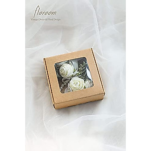 Floroom Ivory Ranunculus Peony Wrist Corsage Wristlet Band Bracelet and Men Boutonniere Set for White Wedding Flower Accessories Prom Suit Decorations