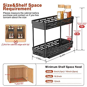 Spice Rack Organizer for Cabinet, 2 Pack Pull Out Spice Rack for Kitchen Inside Cabinets, Vertical Spice Organizer, 2-Tier Spice Cabinet Organizer Slide Out Spice Racks, 4.33''Wx10.43''Dx8.5''H