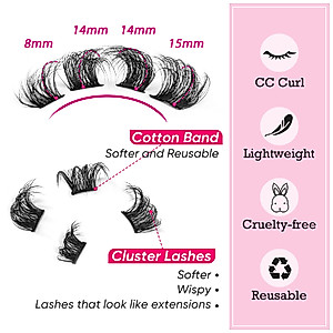 Natural Cluster Lashes Extensions Wispy Natural Look False Eyelashes Individual Lashes 3D Strips Eyelash Extensions DIY Lashes 7 Pairs Multipack
