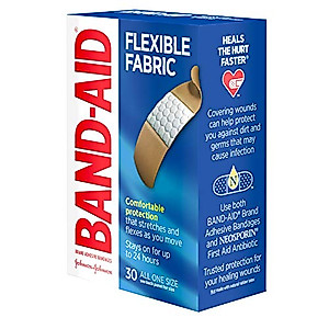 Band-Aid Brand Flexible Fabric Adhesive Bandages, Comfortable Flexible Protection & Wound Care of Minor Cuts & Scrapes, Quilt-Aid Technology to Cushion Painful Wounds, All One Size, 30 ct