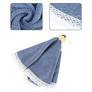 Hemoton Soft Hanging Hand Towel Bathroom Hand Towels with Hanging Loops Microfiber Lace Hand Towels Soft Absorbent Kitchen Hand Towels Hanging Blue
