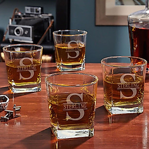 HomeWetBar Monogram Etched Whiskey Glasses, Set of 2 (Personalized Product)