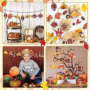 CNhoqc 37pcs Fall Football Wooden Hanging Ornament Set, 12 Designs Happy Fall Football Pumpkin Maple Leaf Wooden Pendent Ornament with Ropes Fall Football Party Favor Supplies Indoor Outdoor Decor