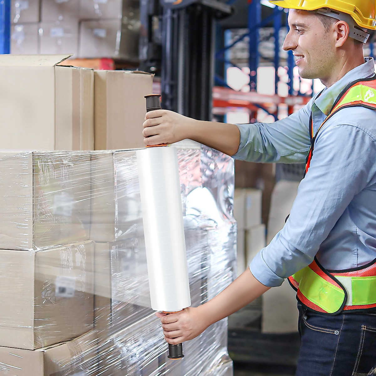 JARLINK Stretch Film, 15 Inch x 1000 Feet Shrink Wrap for Pallet Wrap, Industrial Strength Stretch Wrap up to 800% Stretch with Handles, Moving Wrapping Plastic Roll, 80 Gauge, 2 Pack