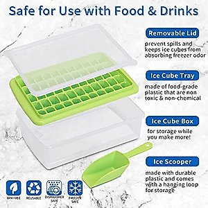Large Ice Cube Mold, Ice Cube Tray for Freezer, Sphere Ice Container for Cocktails, 55 Mini Nugget Tray with Lid and Bin, Pebble Ice Bucket-Comes with Scoop, Cover, Ice Maker and Holder.