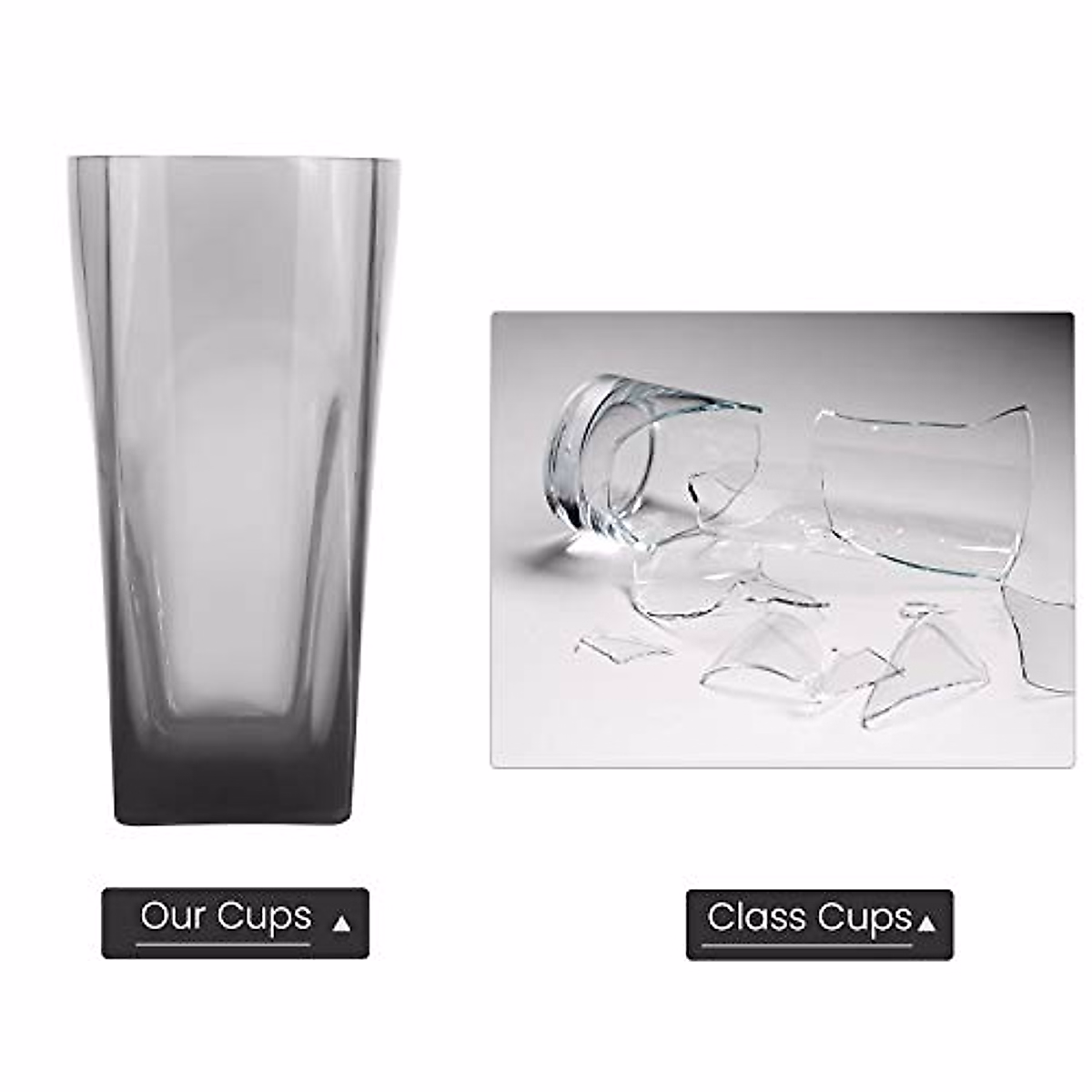 Top-spring 12 Oz Reusable Plastic Water Tumblers, Stackable Shatterproof Clear Drinking Glasses, BPA Free, Set of 6 (12 Oz, Gray)