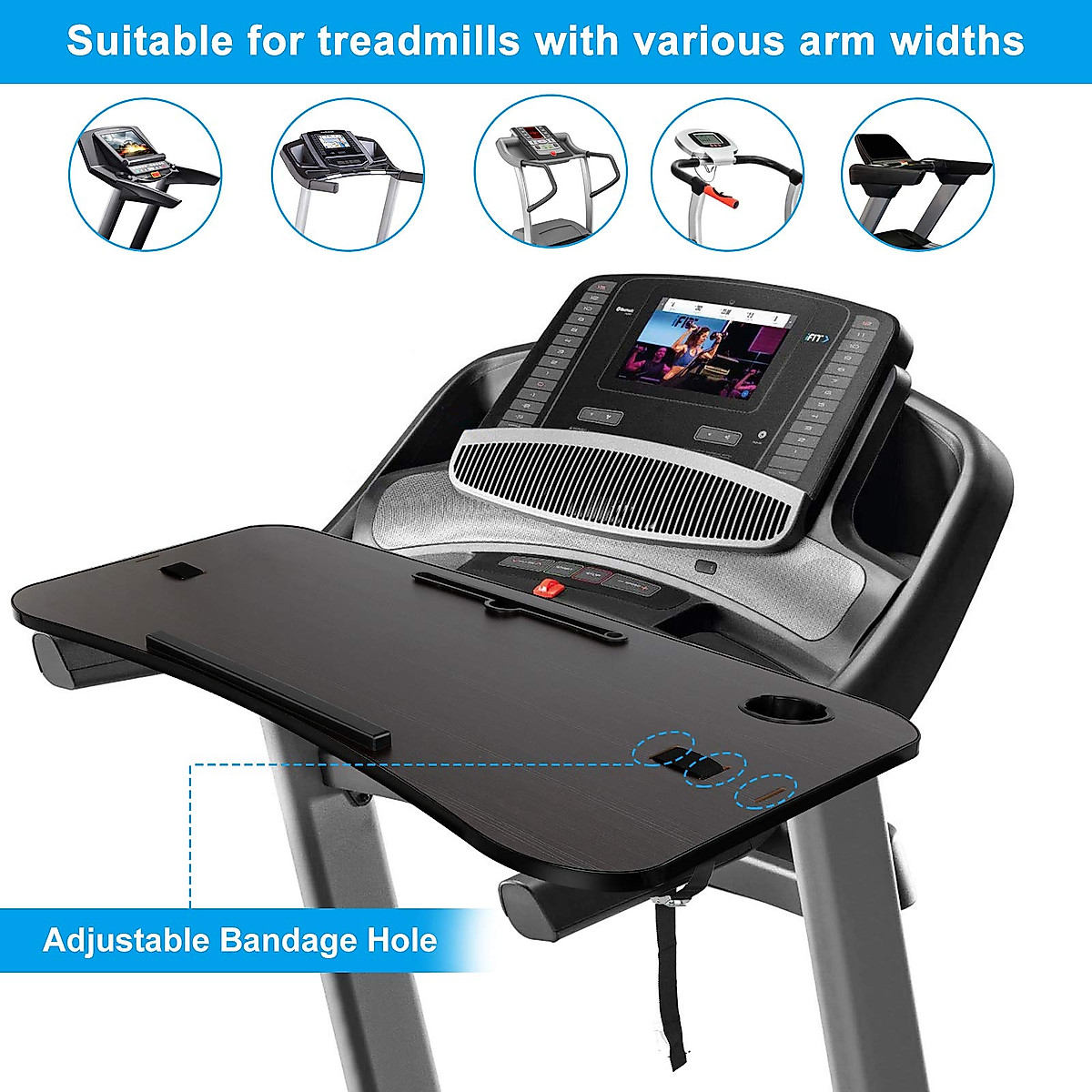 Treadmill Desk Attachment,Treadmill Laptop Desk,36 inches Ergonomic Platform, Big Treadmill Tray for Notebook/Laptop, Workstations for Treadmill Handlebars with Tablet Holder,Cup Holder