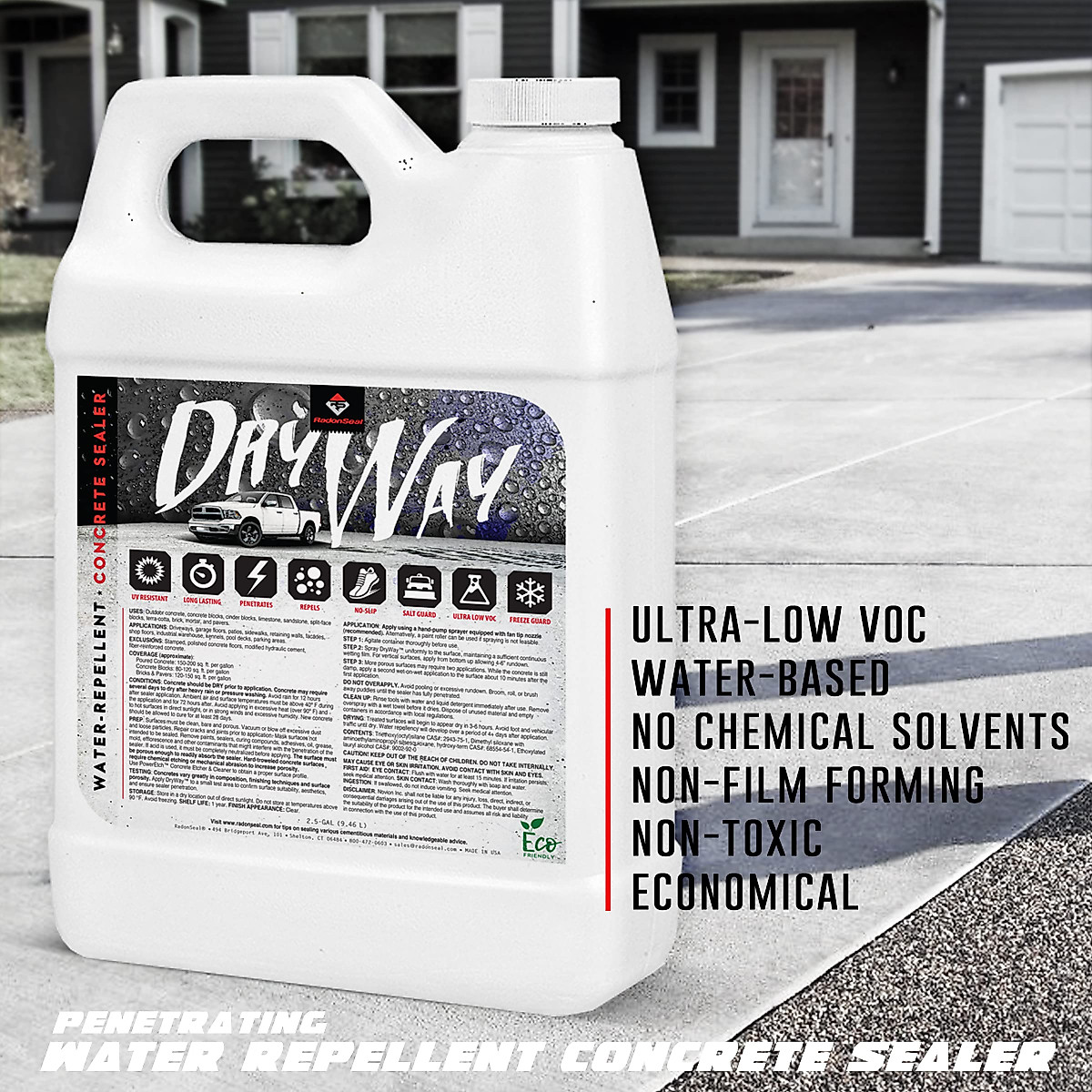 DryWay Water-Repellent Concrete Sealer - Penetrating Silane & Siloxane for Driveways, Garages, Patios, Pool Decks, Concrete, Brick & Pavers, Flat Finish, Interior/Exterior (5-Gallons)
