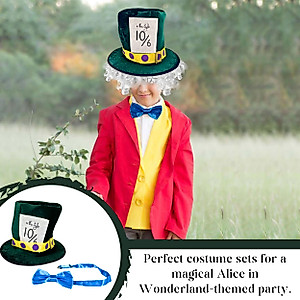 4E's Novelty Mad Hatter Costume Accessory Set for Adult Women Men, White Rabbit Alice Wonderland Costume Accessories Hat Tea Party Dress Up