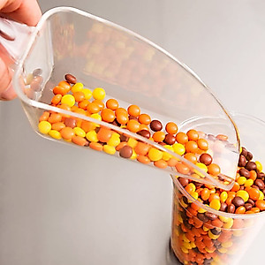 Cszlove 5Pcs Ice Tongs and 5Pcs Plastic Measuring Scoops, Serving Tongs Food Scoops Set for Sweet Candy Coffee Ice Bucket Bar Kitchen Wedding Birthday Party, Silver, Clear, 4.3'', 8.2''