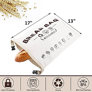 ZOOFOX Set of 2 Bread Bag, Waterproof Reusable Linen Cotton Bread Bags, Fresh-keeping Homemade Bread Container Bag with Double Lining for Large Loaf, Baguette, Food, Gift Giving, 17" x 13"