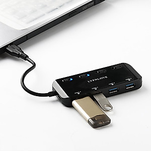 Multi USB Port Expander, LYFNLOVE Ultra Slim USB Hub 3.0, 4-Ports USB Splitter High-Speed USB Data Hub with Individual On/Off Power Switches for Laptop, Computer, PC, Thumb Driver and More