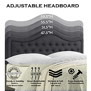 Rosevera Givana Rosever Upholstered Tufted Headboard with Adjustable Height for Bedroom, Queen, Linen Gray