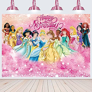 Pink Princess Backdrop for Birthday Party Princess Photography Background Princess Party Decorations for Girls Kids Baby Shower Cake Table Banner Photo Booth Props 7x5FT