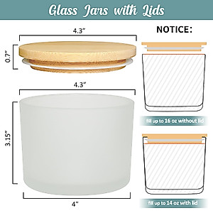 SUPMIND 16oz 3 Wick Candle Jars 6 Pack - Large Empty Frosted Glass Candle Making Jars with Bamboo Lids, with Stickers and Labels, Bulk Candle Jars for Making Candles Containers - Dishwasher Safe