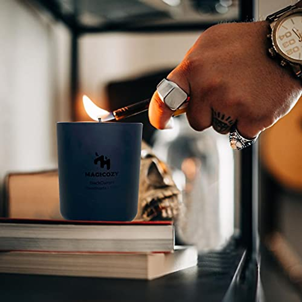 Scented Candles, Cool Candles, Black Candles, with Crystal Skull (Black Obsidian 1.5 inch), Skull Decor, Gothic Home Decor, Candles for Men, Halloween Candles, Gothic Décor, Skull Decorations