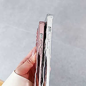 Compatible for iPhone 13 Pro Max Case Cute Luxury Designer Tin Foil Pleated Phone Cover for Women Electroplated Sparkly Silicone Protective Slim Fit Soft Case 6.7Inch (Silver Glossy-iPhone 13 Pro Max)