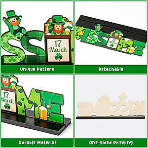 WATINC 4pcs St. Patrick's Day Wooden Table Topper, Shamrock Wood Centerpiece Decorations, Detachable Clover Tiered Tray Signs Decor, Saint Patty’s Day Party Favor Tabletop Supplies for Holiday Kitchen