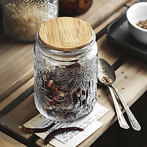 Custde Glass Storage Jars With Airtight Lid, 23.7 FL oz Canister For Kitchen Counter with Bamboo Lid, brown sugar, candy, coffee, cookie, salt, tea, cute Jar (Sunflower*1)