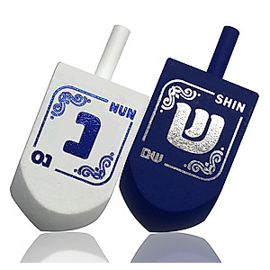 Izzy 'n' Dizzy Hanukkah Dreidels - Extra Large Blue and White Wooden Dreidel - 2 Pack