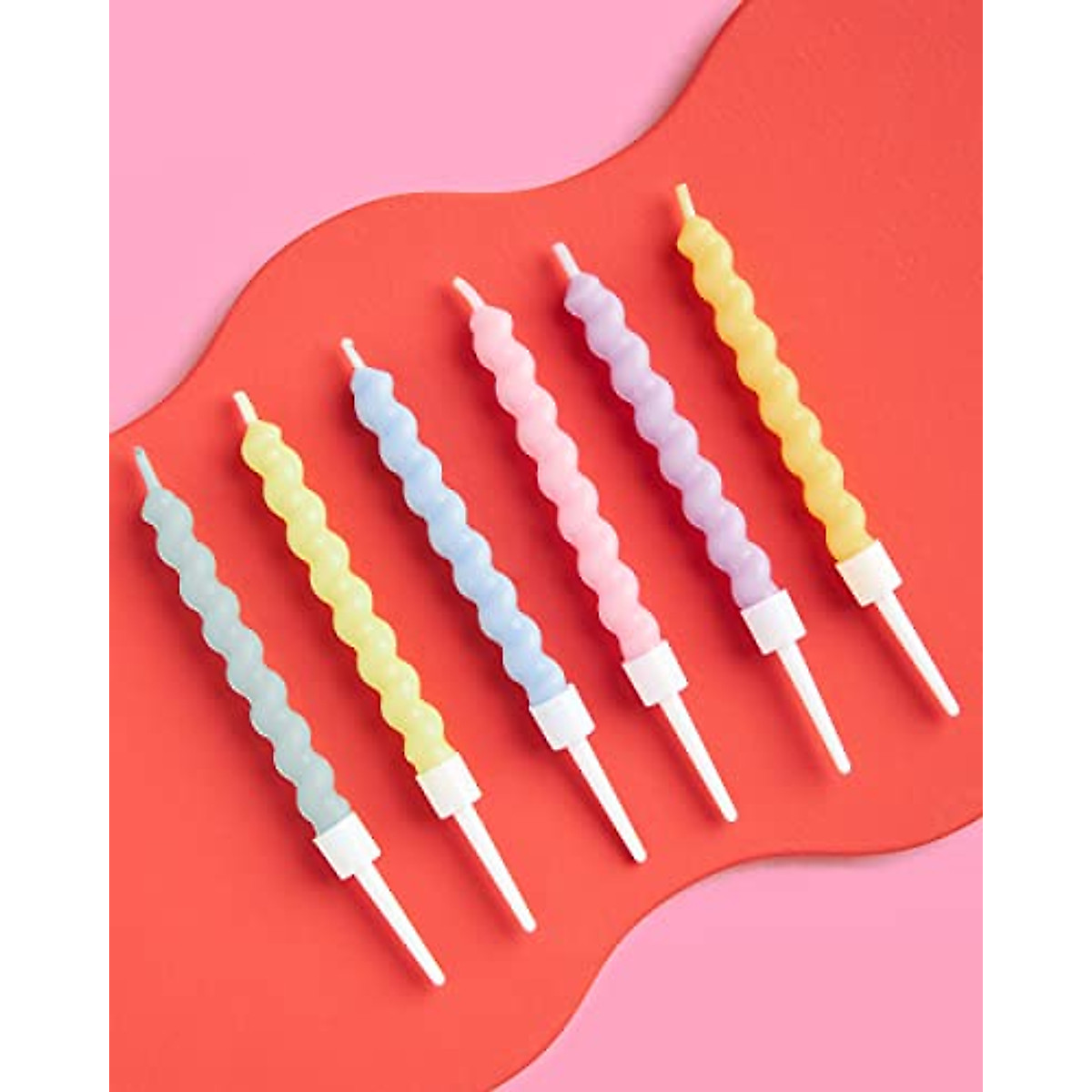 xo, Fetti Swirly Pastel Birthday Party Candles - 6 Pieces | Squiggly Cute Bday Supplies, Wavy Fun Cake Decorations