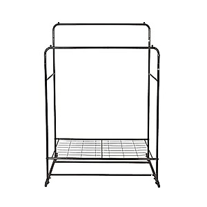 Clothing Garment Rack Metal Heavy Duty Double Rail Clothes Rack Organizer 2-Tier Storage Shelf for Boxes Shoes Boots Commercial Grade Multi-Purpose Entryway Shelving Unit for Home Office Bedroom Black