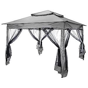 TABU 11x11 Pop Up Gazebo, Outdoor Canopy Tent, Pop-Up Gazebo Tent with Mosquito Netting, Pop-Up Gazebo Shelter with Zippered Screen Wall Panels for Patio Garden Backyard (Dark Grey)