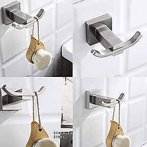 AOZITA Double Towel Hook Matte, Stainless Steel Hand Towel Holder Wall Mount for Bathroom, Bedroom, Kitchen