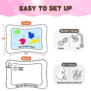 Hitituto Inflatable Tummy Time Mat Premium Baby Water Play Mat Fun Activity Center for Baby's Stimulation Growth and Sensory Development Ideal Infants Toddlers Baby Girls Toy for 3 6 9 12 24 Months