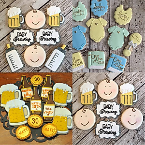 Beer Themed Cookie Cutters Stainless Steel, Baby Brewing Beer Set Beer Mug Bottle Onesie Rattle Baby Bottle Photo Plaques Dough Fondant Biscuit Molds for Baby Shower