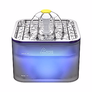 Crystal Cat Water Fountain Stainless Steel, 100oz/3L Pet Fountain with LED Light for Cats and Dogs (Grey)