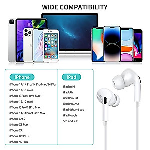XNMOA Wired Headphones for iPhone 14 13/12/11/Se/X/Xr/Xs/8/7, Wired Earbuds Noise Canceling in-Ear Headset with Microphone,Comfortable Wired Earphones with Volume Control,White