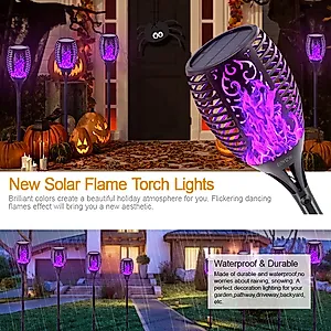 AOGFV Solar Light Outdoor 4 Pack Landscape Path Lights Outdoor Waterproof Decorations Lights with Purple Flickering Flame Outdoor Decor for Garden, Lane, Patio