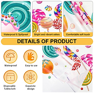 PHOGARY Sweet Candyland Tablecloth, 3 Pack Candies Theme Plastic Table Cover, Two Sweet Birthday Table Cloths Colorful Lollipop Tablecovers for Girls Party Candy Land Christmas Party Decoration