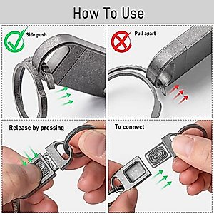 TISUR Quick Release Keychain,Titanium EDC Pull Apart Key Chain,Detachable Carabiner Keychain with 2pcs Titanium Key Rings