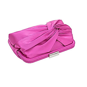 IXEBELLA Evening Purse for Women Dressy Soft Pleated Knot Party Clutch Satin Frame Formal Handbag for Wedding/Prom/Cocktail (Hot Pink)
