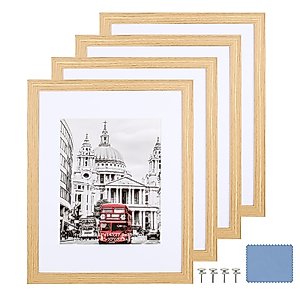 SEEDLING PHOTO FRAME 11x14 Picture Frame Set of 4, Display Pictures 8x10 with Mat or 11x14 Without mat,Wall Natural Wood Picture Frames 11x14(Natural Wood)