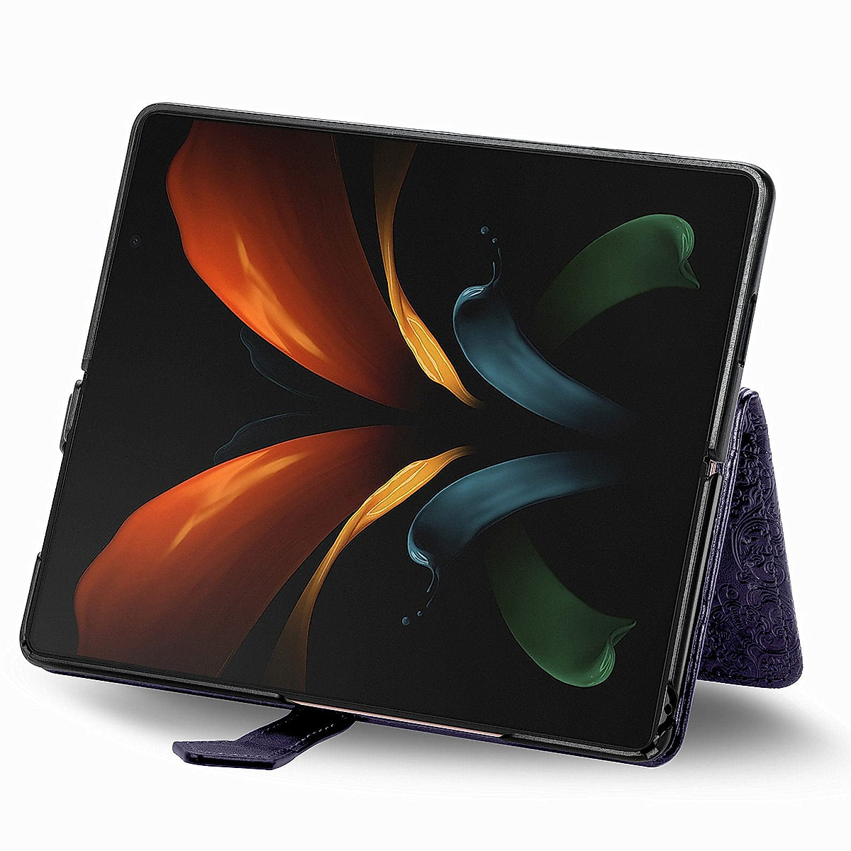 for Samsung Galaxy Z Fold 5 Case,Samsung Z Fold 5 Wallet Case,Flip Case PU Leather Emboss Henna Floral Mandala Flowers Folio Magnetic Kickstand Cover Card Slots for Samsung Galaxy Z Fold 5 Purple